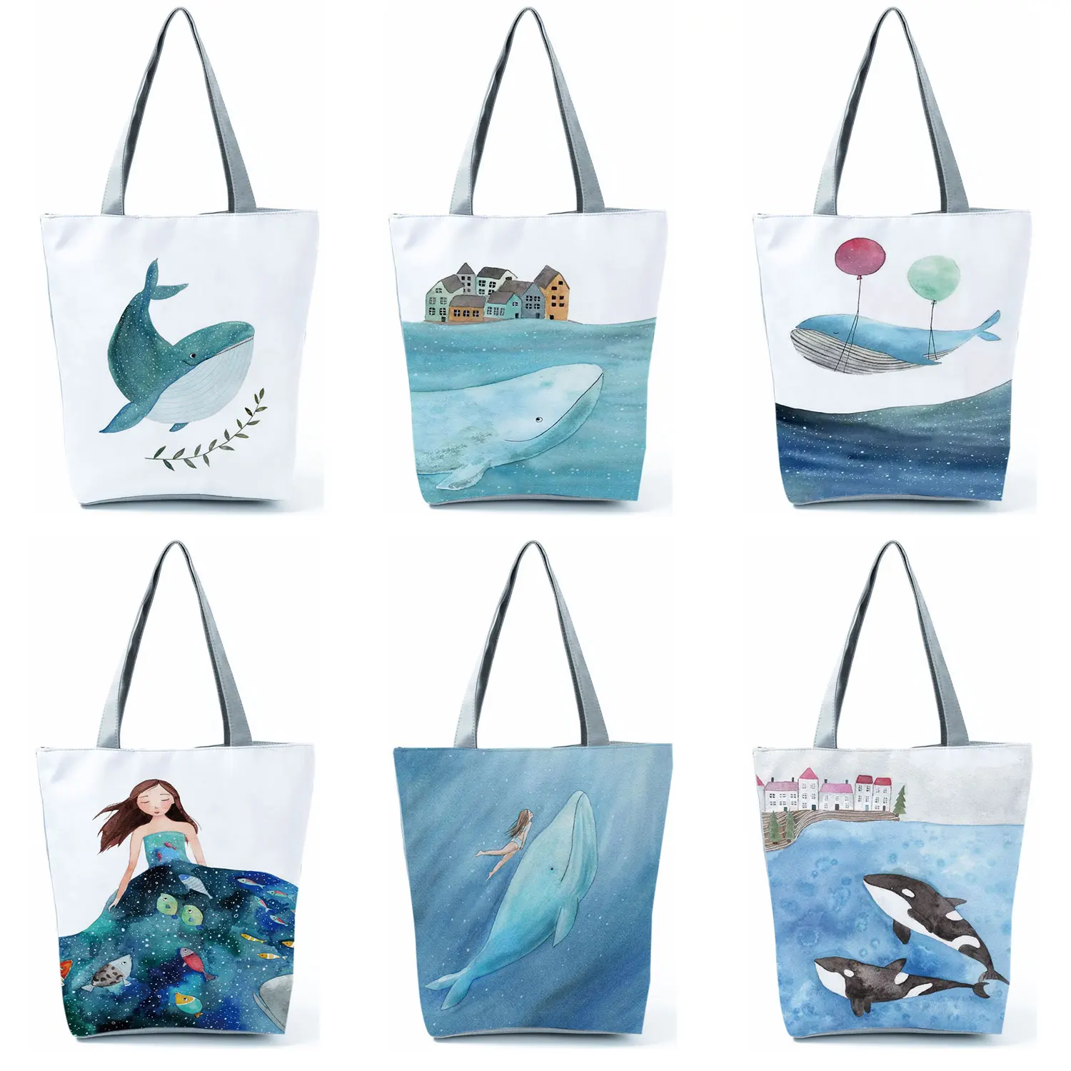 Fresh-Printed-Cute-Whale-Sea-Series-Shopper-Bag-Blue-Ocean-Women ...