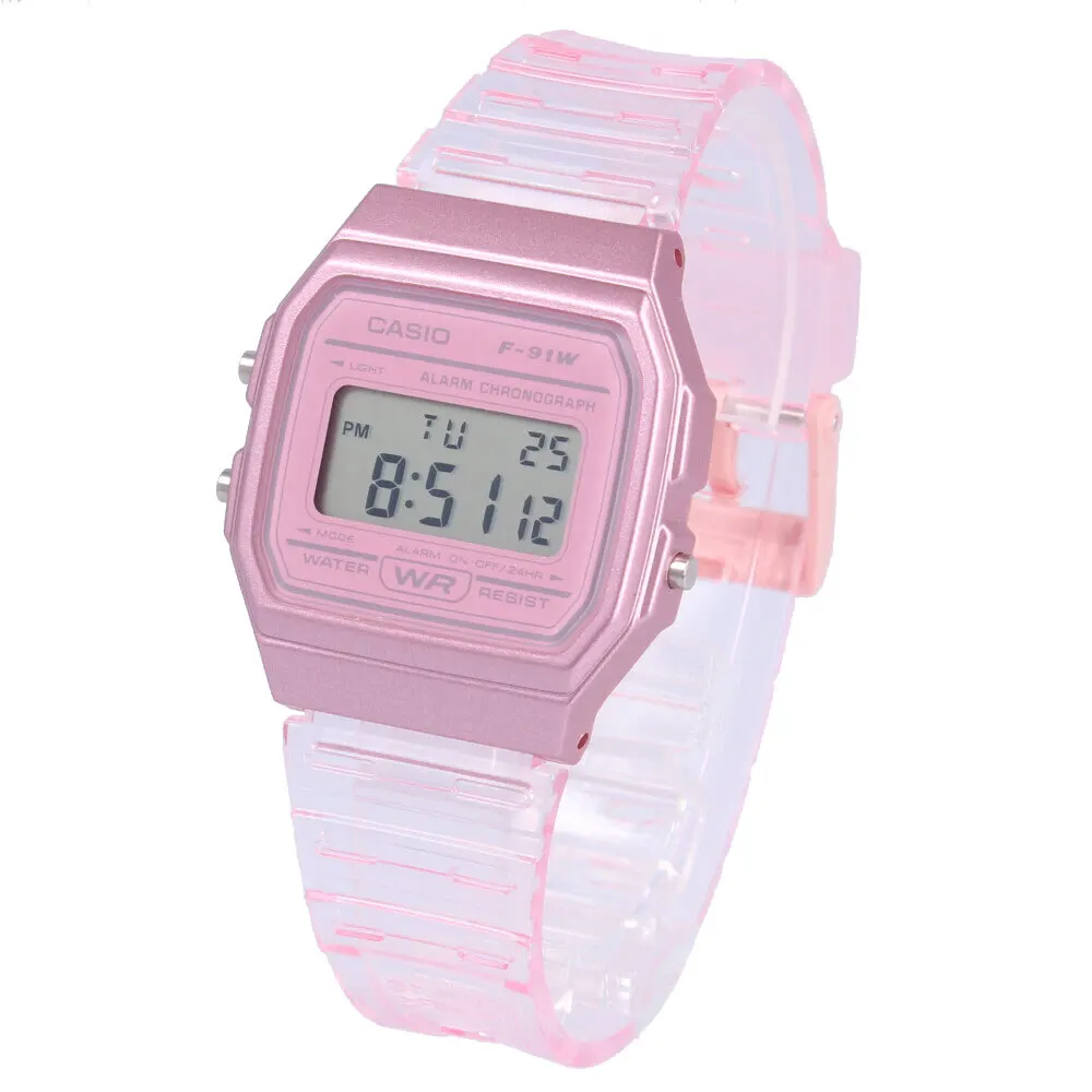 Reloj Clásico Vintage Informal Casio F91WS 4 rosa correa resina 7 años ...