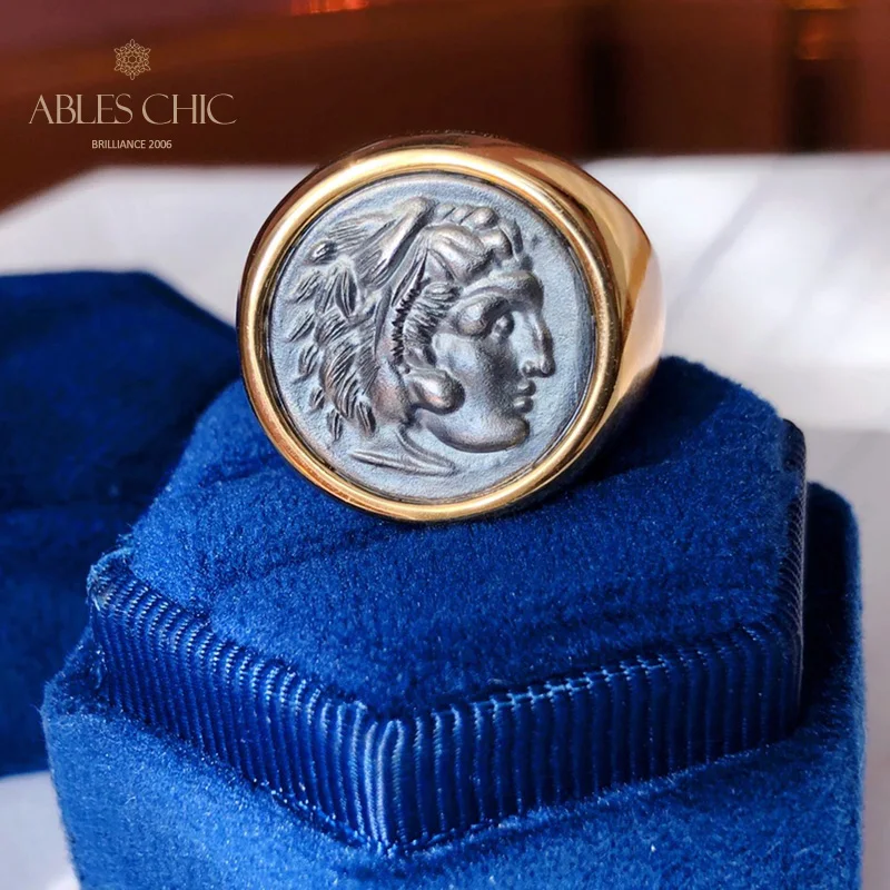 Renaissance Solid 925 Silver Roman Coin Open Ring 18K Gold Tone Ancient ...