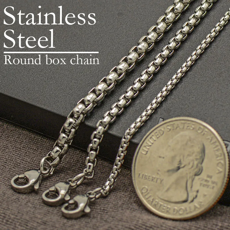 10 Pieces Round Box Chain Necklace Stainless Steel Necklace Gold Color ...