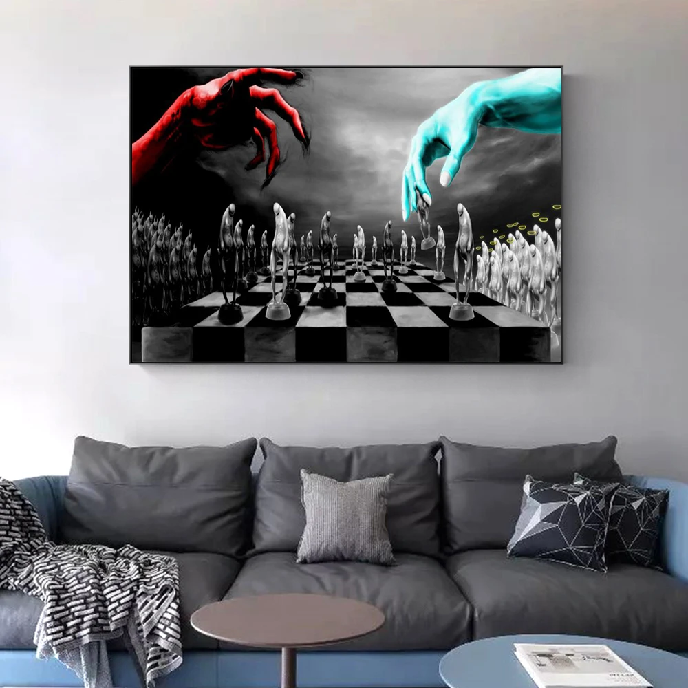 God And The Devil Playing Chess Paintings