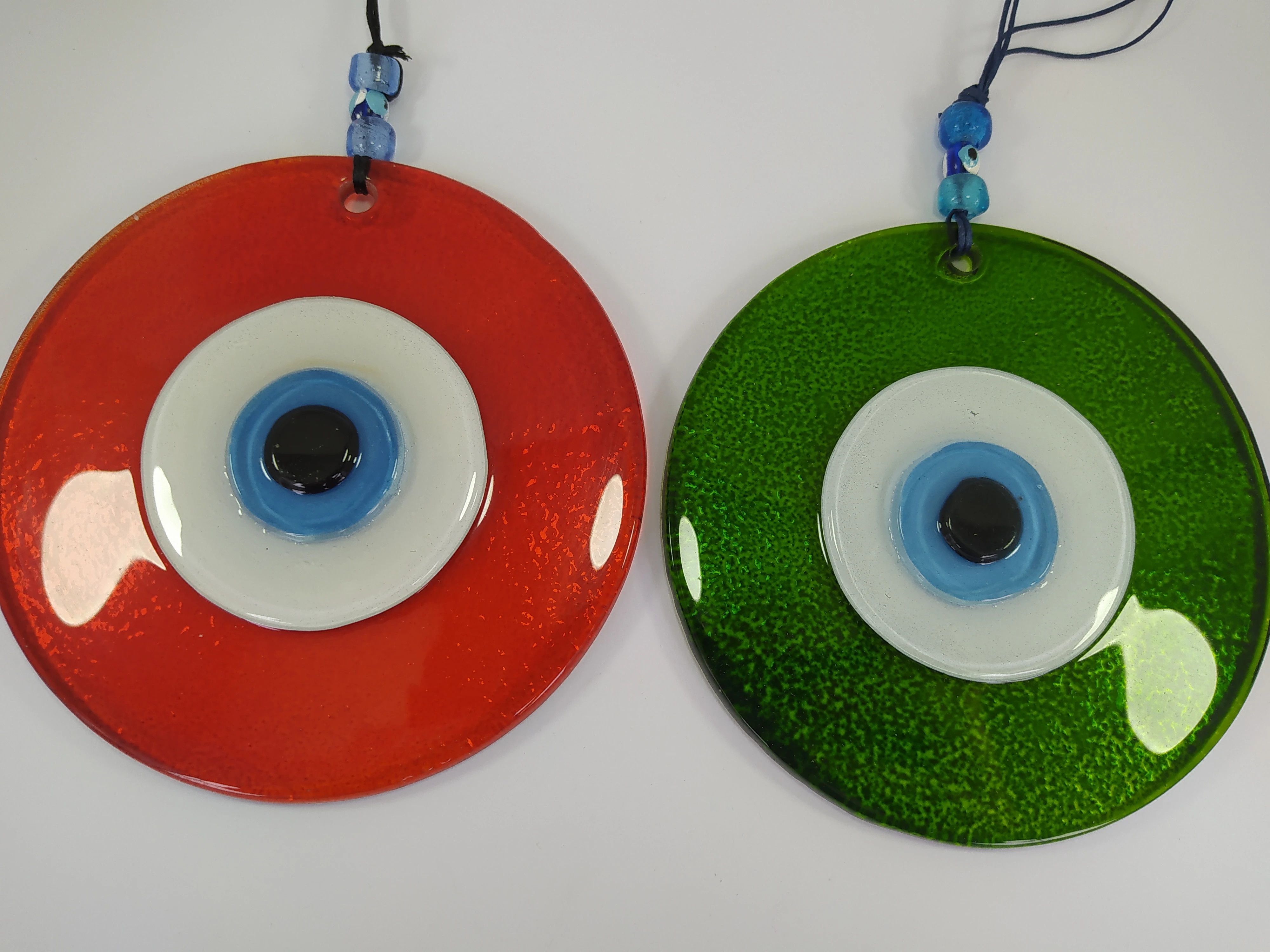 Orange and Green Evil Eyes Big Glass Beads Pendant Charm Turkish Amulet ...