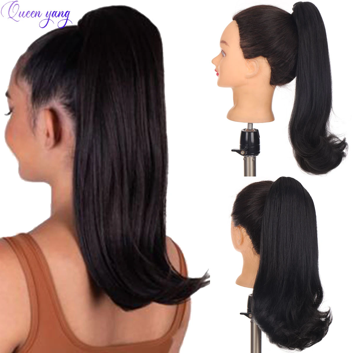 Queenyang Synthetic Wrap Stretch Ponytail 18 Inch Ponytail Wig Hair ...
