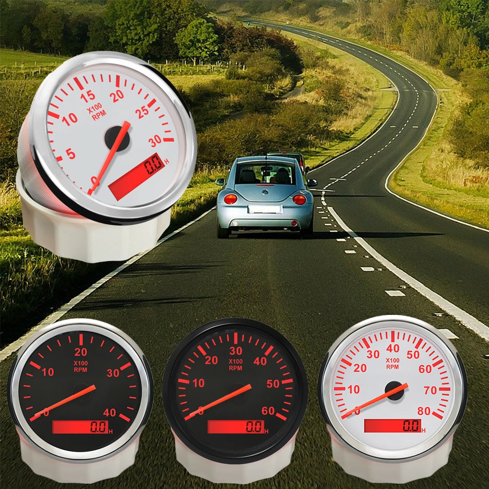 Tachometer 3k 4k 6k 8k Rpm Tacho Gauge Rev Counter With Hour Meter 85mm ...