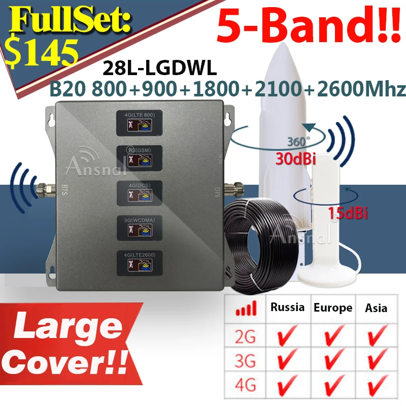 New!! Five-band B20 800/900/1800/2100/2600 Cellphone 4g Cellular Amplifier Gsm Repeater 2g3g4g ...