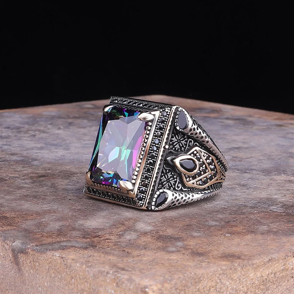 925K Sterling Silver Ring, Mystic Topaz Gemstone With Shiny Zircon ...