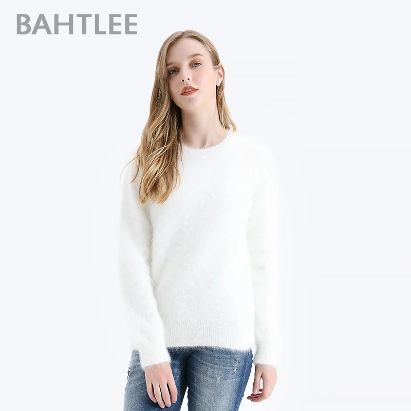 BAHTLEE-Women's Angora Wool Knitted Jumper, Long Sleeves, O-Neck, Suit ...