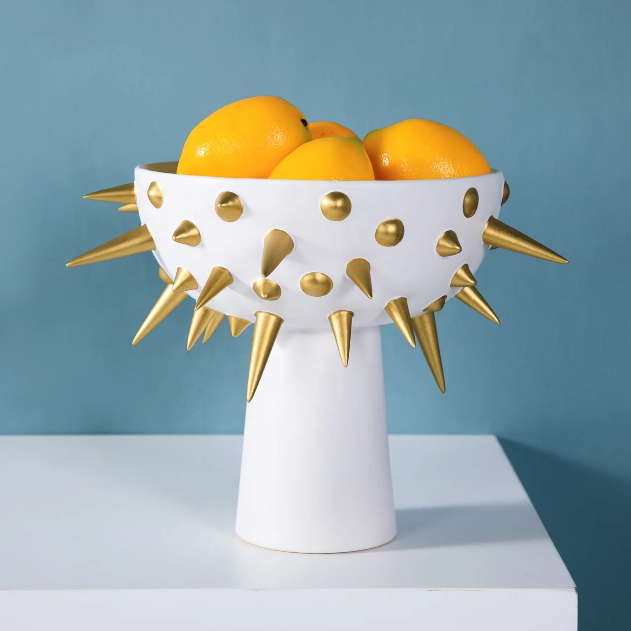 Gold-modern-Ceramic-fruit-bowl-footed-with-stand-White-living-room ...