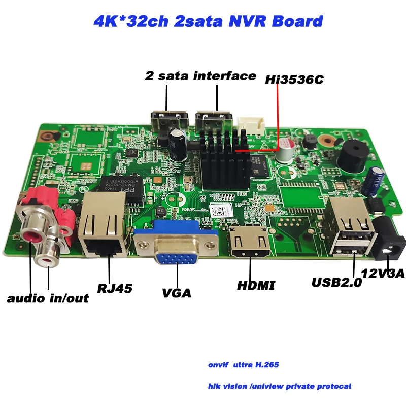 Clear Stock 2SATA 32CH*4K NVR Board Hi3536C Chip ONVIF Ultra H.265 for ...