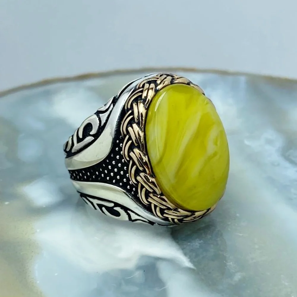 925K-sterling-silver-Turkish-Jewelry-yellow-agate-men-s-ring-all-size ...