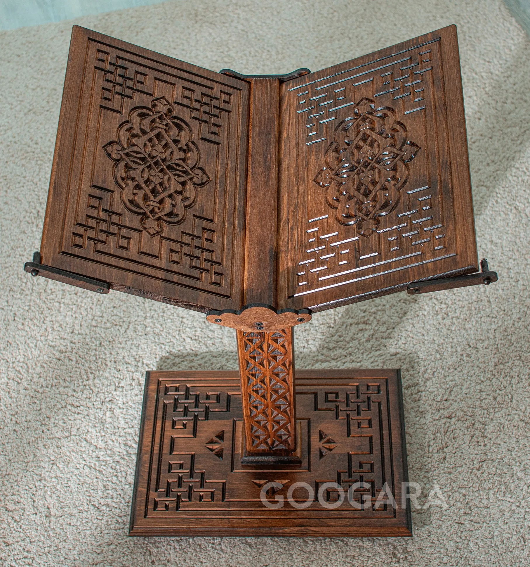 Adjustable Carved Wooden Quran Kerim,Bible,Torah Holder Lectern,Wheeled ...