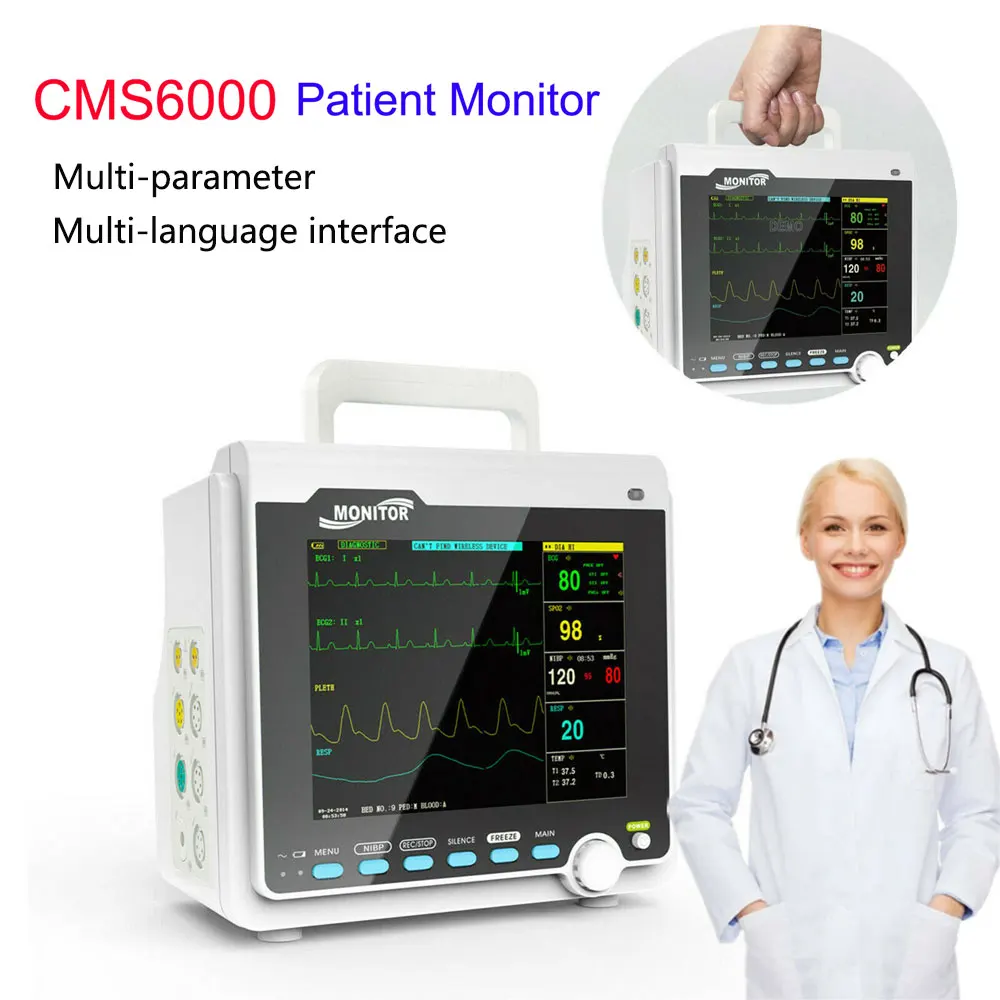 Cms6000 Patient Monitor 6 Parameters Ecg Resp Spo2 Pr Nibp Machine 8 ...