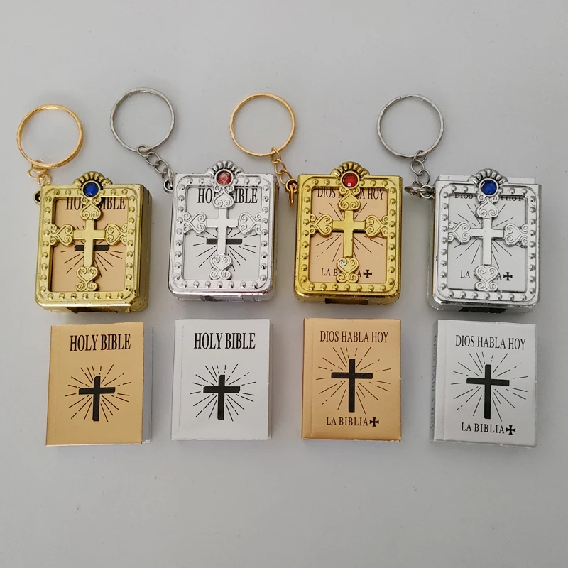 10-Pieces-Gold-Silver-Mini-Holy-Bible-Keychain-Cross-Keychain-Real ...