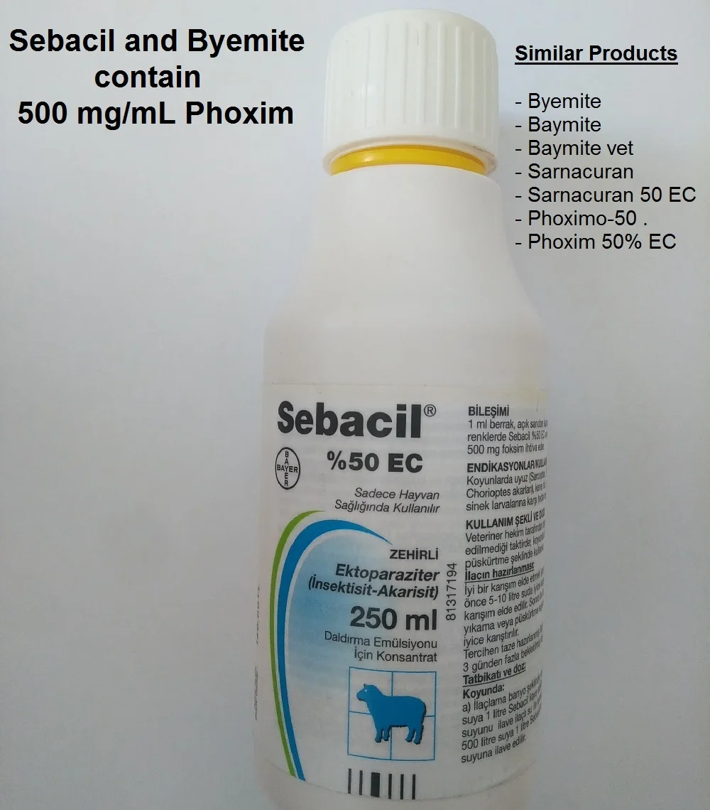 Sébacil/byémite % 50 phoxim 500 mg/ml traitement acariens de poulet ...