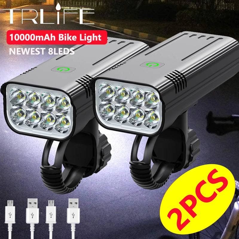 TRLIFE 10000mah 1/2pcs Bicycle Light Rainproof USB Charging 8T6 LED ...