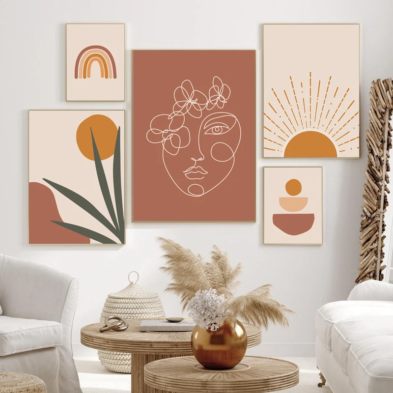 Terracotta-Abstract-Bohemia-Wall-Art-Canvas-Painting-Rainbow-Sun ...