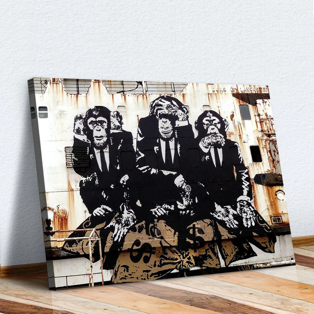 Banksy 3 Wise Monkeys Canvas Wall Art Posters and Prints Gorilla Street ...