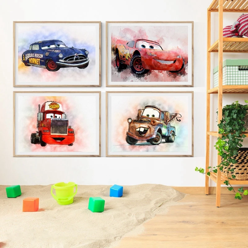 Disney Cars Art Print Boys Nursery Wall Painting , Watercolor Lighting ...