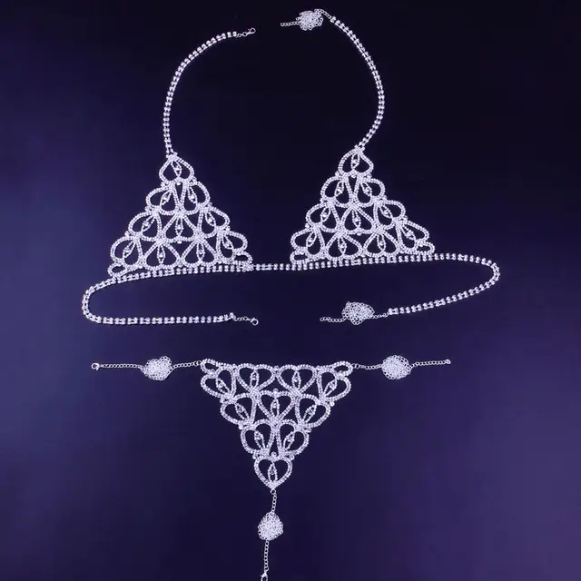 "Valentina" Body Harness Rhinestone Bra and Thong Set
