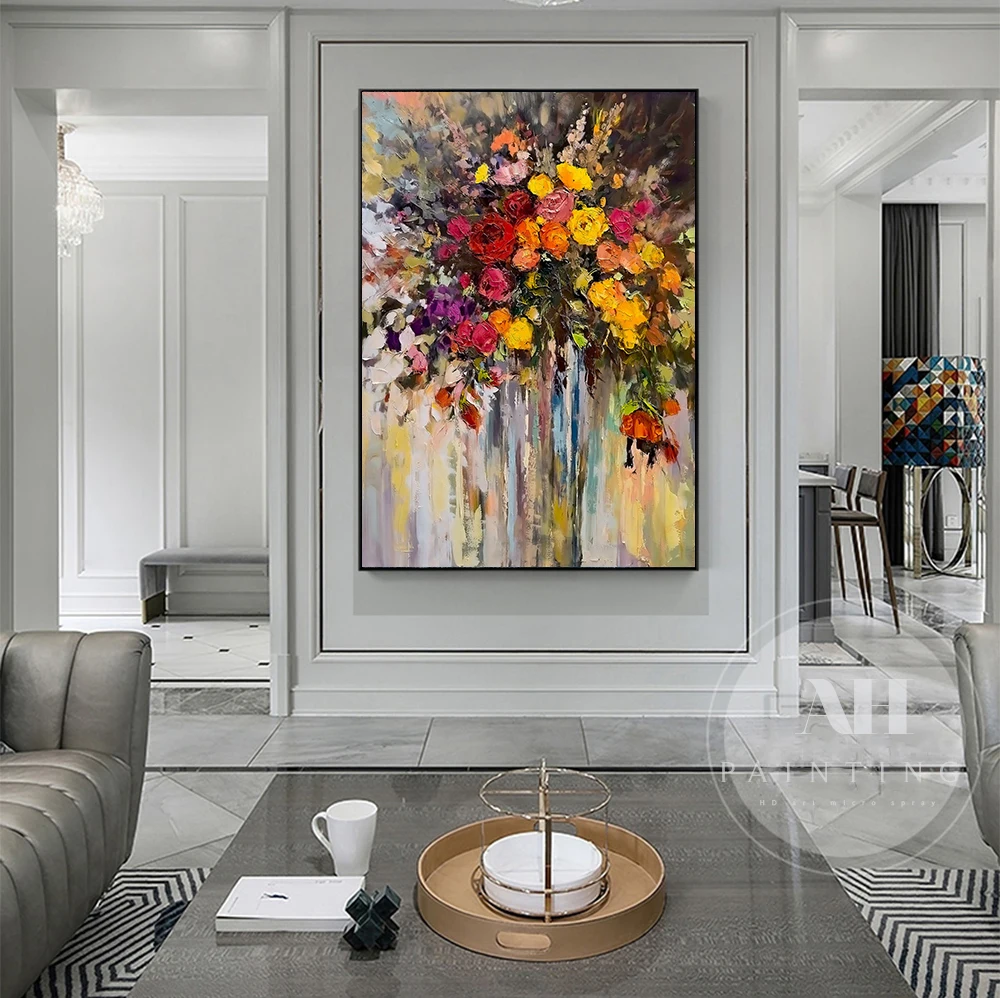Modern Abstract Flowers Poster Rose Flower Oil Painting Canvas Painting ...