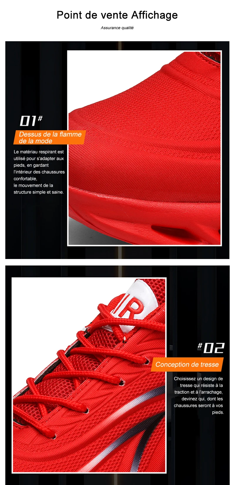 Baskets Running - ECELEN - Homme - Maille respirante légère - Rouge ...