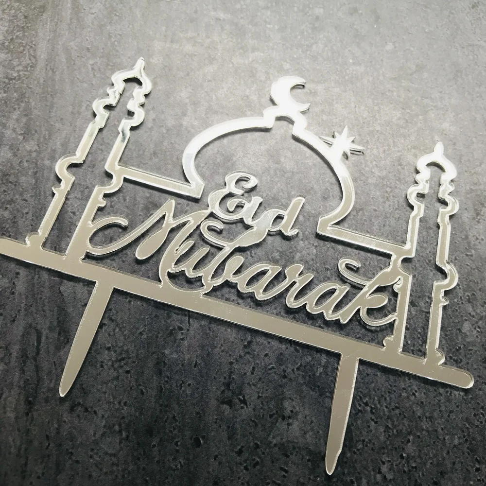 Eid Mubarak Islamic Cake Topper Gold Silver Acrylic Cupcake Decoration ...