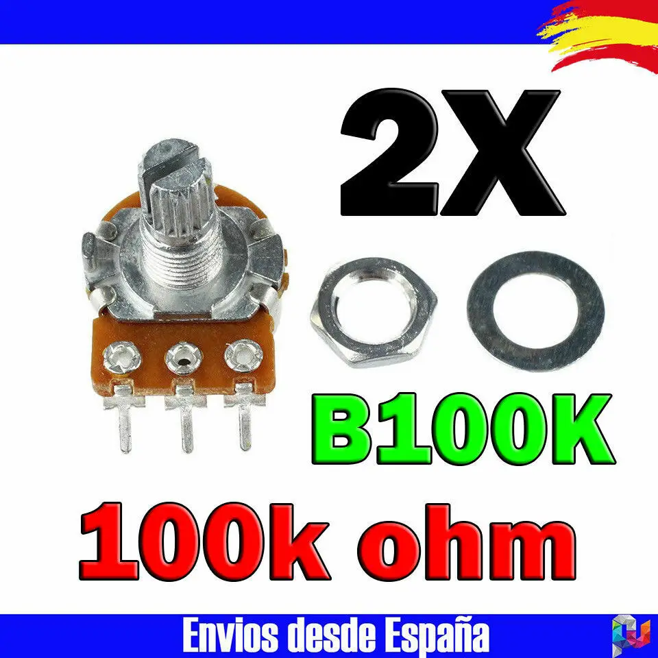 2x Potenciometro lineal 100k ohm B100K ohm 15mm + Tuerca Linear ...