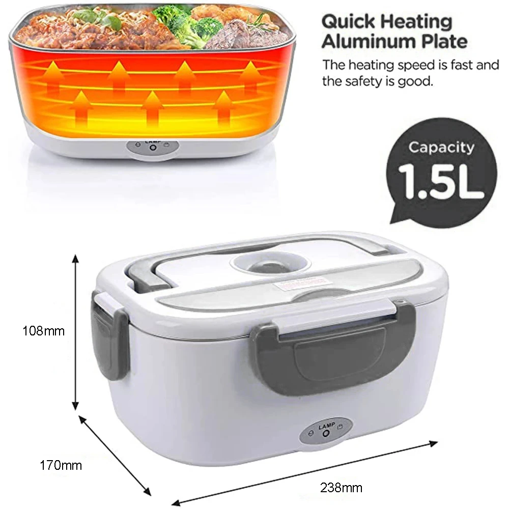 Electric Heating Lunch Box Heated Portable Stainless Steel Meal Tray ...