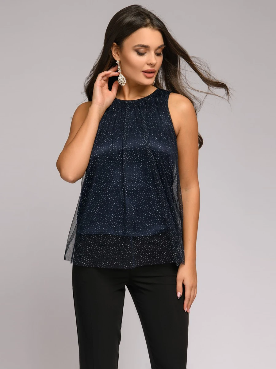 Top azul oscuro sin mangas con revestimiento plateado| | - AliExpress