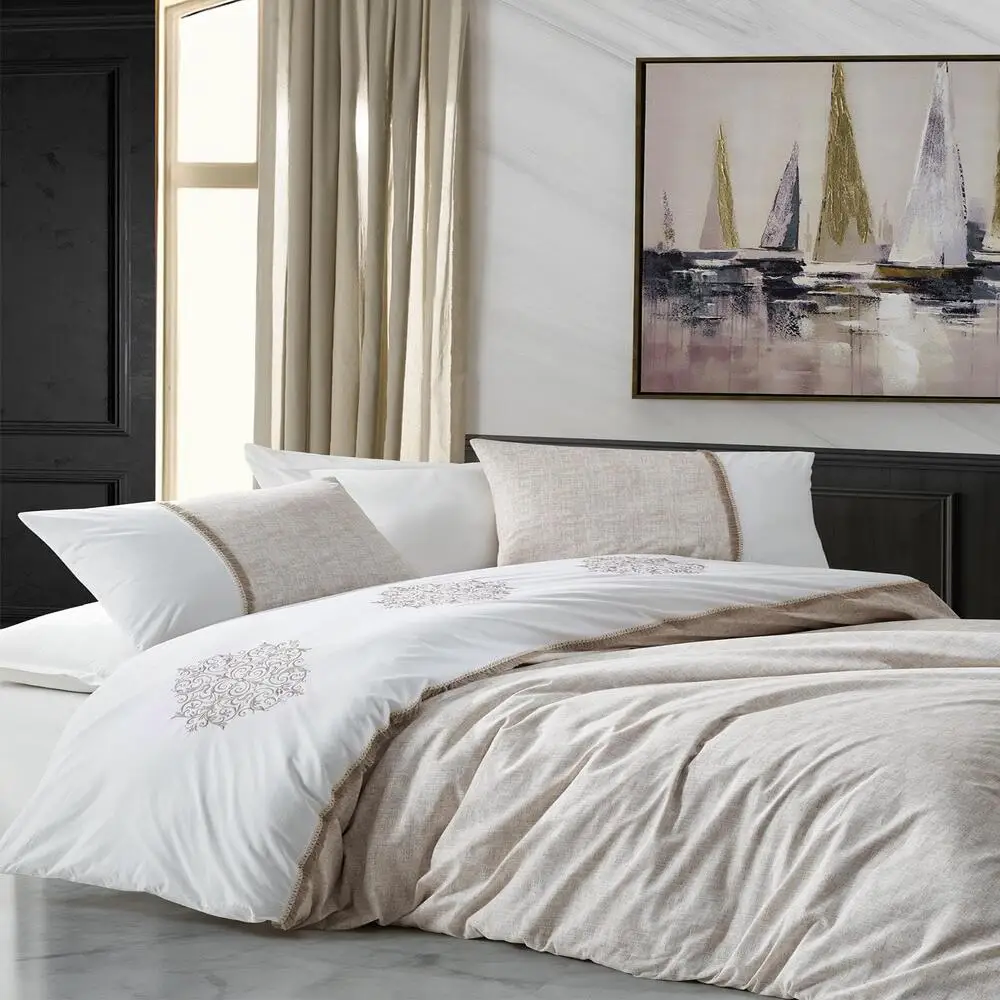 Cotton Box Brode Ranforce Double Duvet Cover Set - Carel 100% Cotton ...