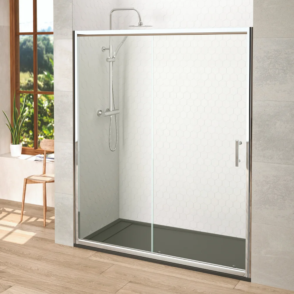 Clear And Screen Printed Sliding Front Shower Screen | Sliding Shower ...