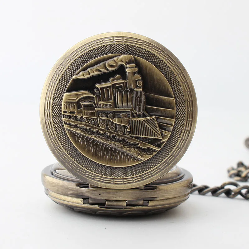 Retro Steampunk Gold Train Pocket Watch Pendant With Chain Mechanical ...