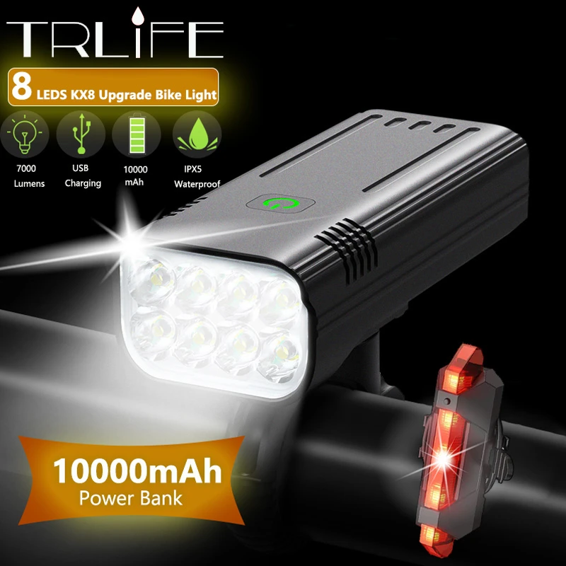 Trlife 10000mah 8 Led Bike Light Waterproof Usb Rechargeable Led ...