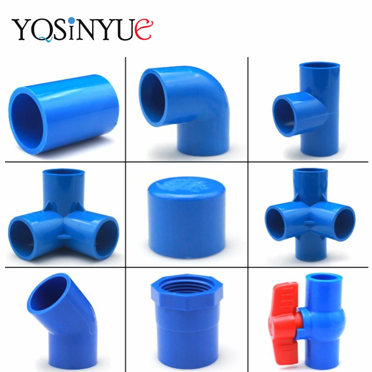 PVC-Water-Supply-Pipe-Fittings-Blue-Straight-Elbow-Solid-Equal-Tee-Four ...