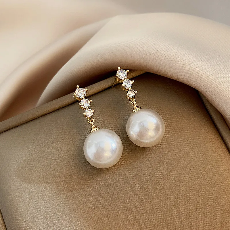 Exquisite Geometric Big Round Pearl Earrings For Women Trendy Shining ...