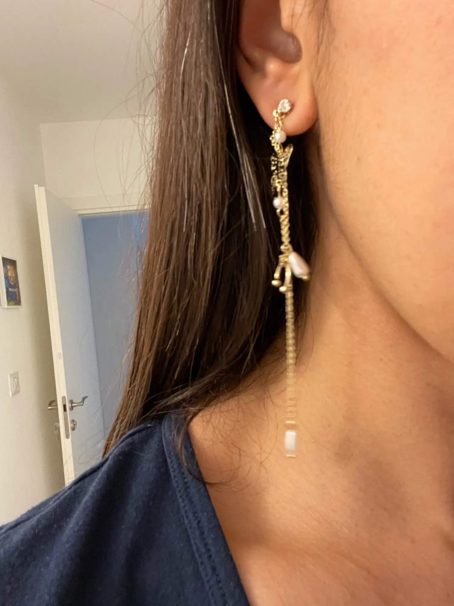 Pearl Chain Ear Cuff Earrings | Dagiba Jewelry