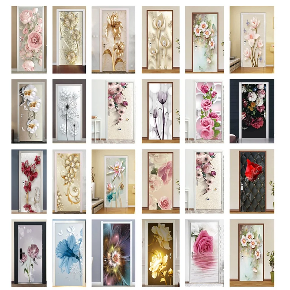 Pink Roses Wallpaper 3D Door Sticker Waterproof Removable Poster ...