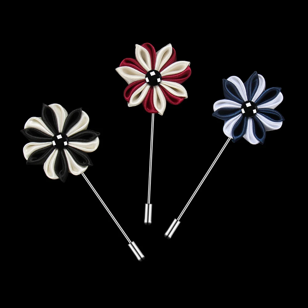 Two-Tone-Flower-Lapel-Pin-Handmade-Fabric-Boutonniere-Stick-Brooch-Pins ...