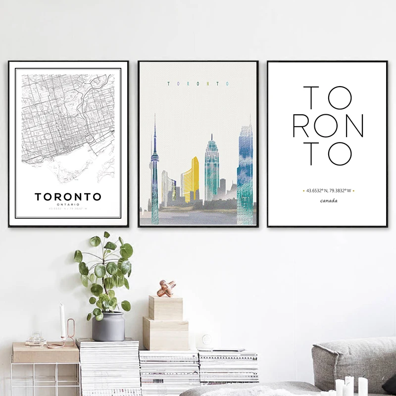 Toronto Wall Art Set of 4 Printable city Wall Art Toronto city map ...
