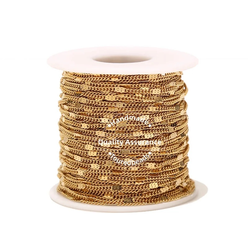 2 Meters Stainless Steel Gold Chain 2mm width Flat Curb Chains for ...