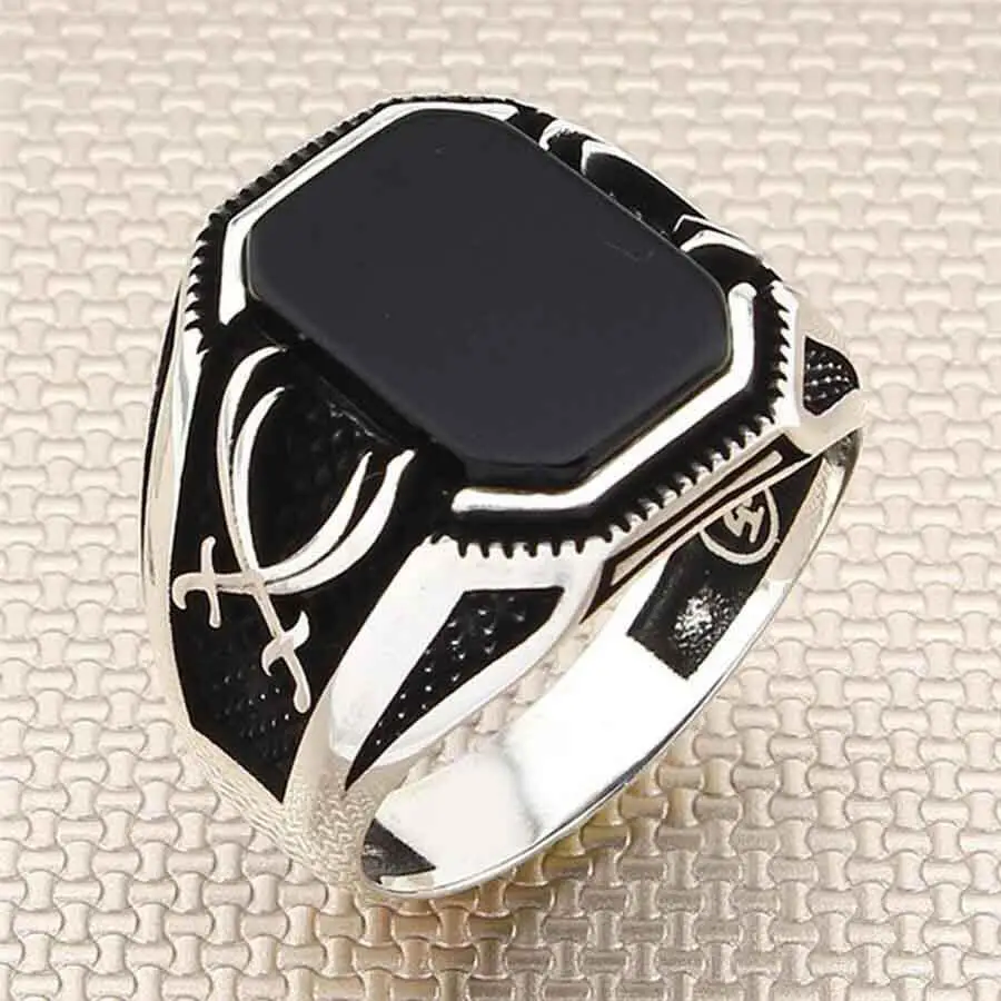 Spear-Zulfiqar-Style-Silver-Ring-Plain-Model-Black-Onyx-Gemstone-Ring ...