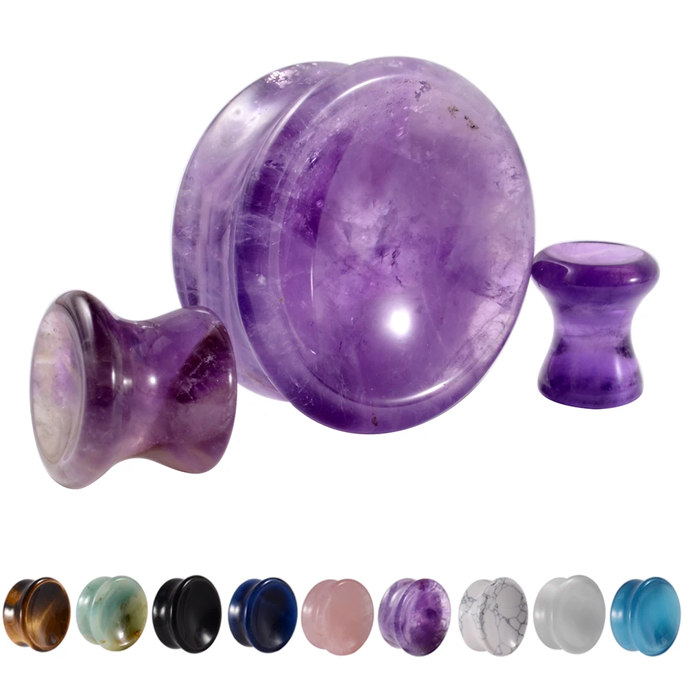 Pair Stone Ear Gauges Double Flare Organic Natural Stone Ear Plugs ...