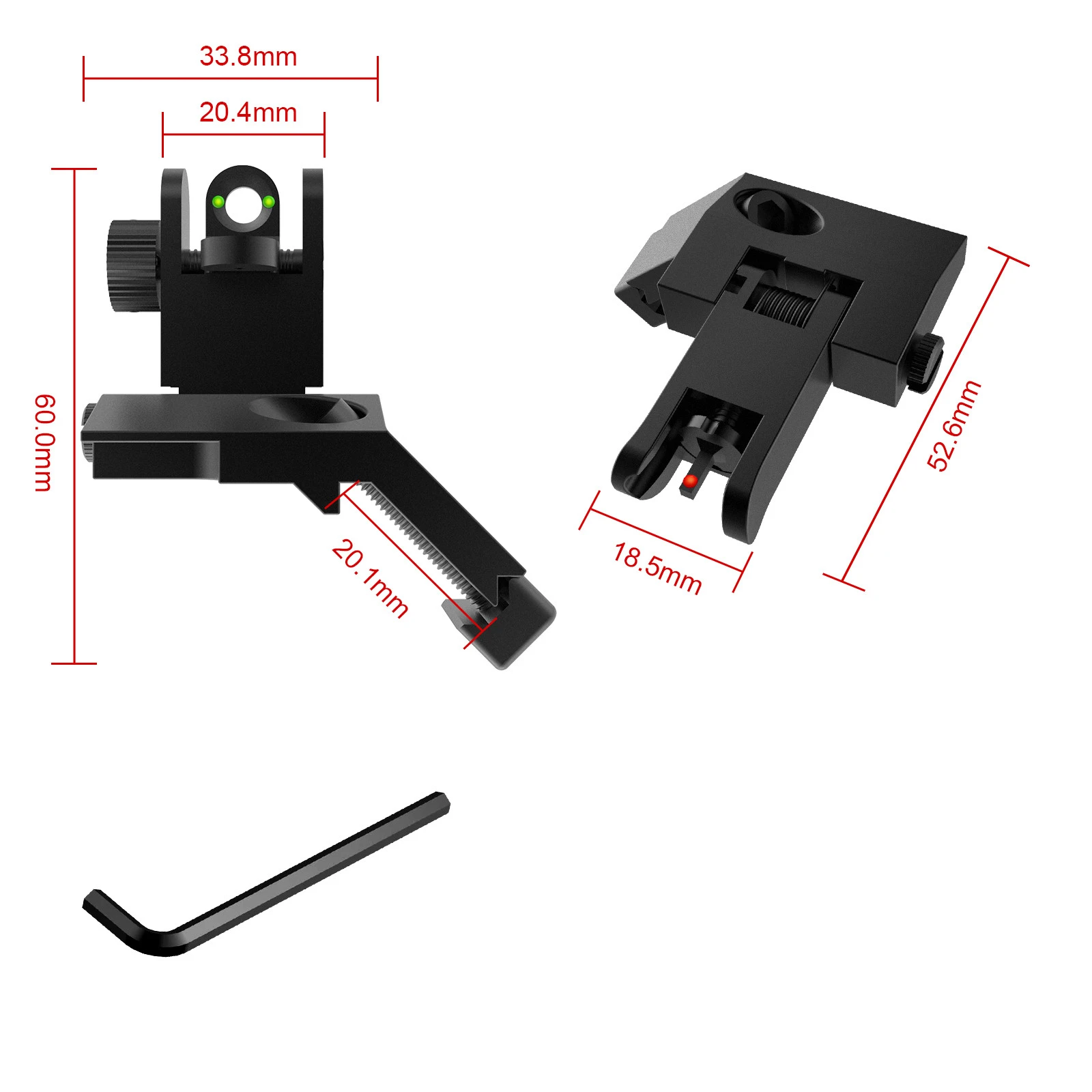 AR15 Adjustable 45 Degree Fiber Optic Canted Transition Iron Sights ...
