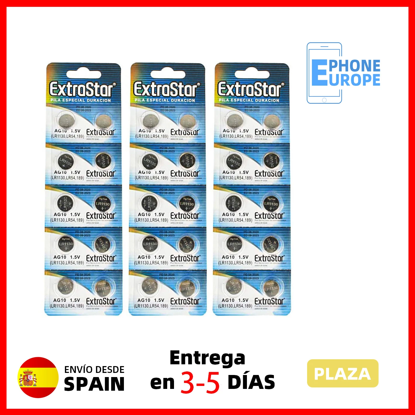 PHONEEUROPE pilas de botón AG10, SR1130W, SR54, SR1130, SB BU, 280 15 ...