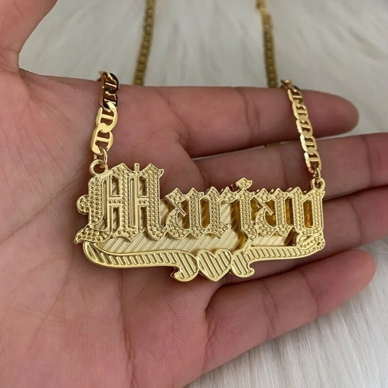Personalized Name Plate Necklace With Heart Custom 3D Nameplate Pendant ...