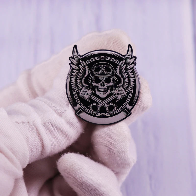 Vintage-Biker-Skull-With-Pistons-Wings-Enamel-Pin-Brooch-Motorcycle ...