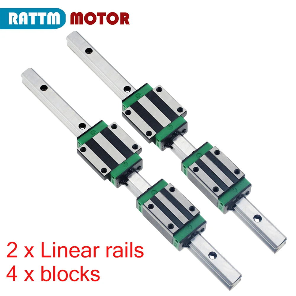 2Pcs Of 20mm Square Linear Guide Rail HGR20 + 4Pcs Blocks HGH20CA HGW20CC For CNC Router Milling