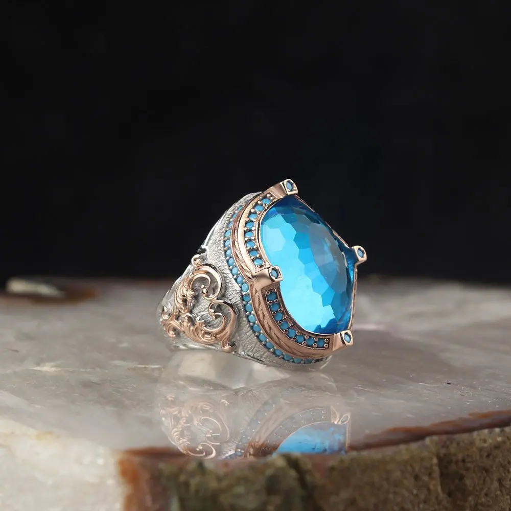 MEN-S-925-Sterling-Silver-Ring-Blue-Topaz-Stone-Lapping-Plated-Gift ...