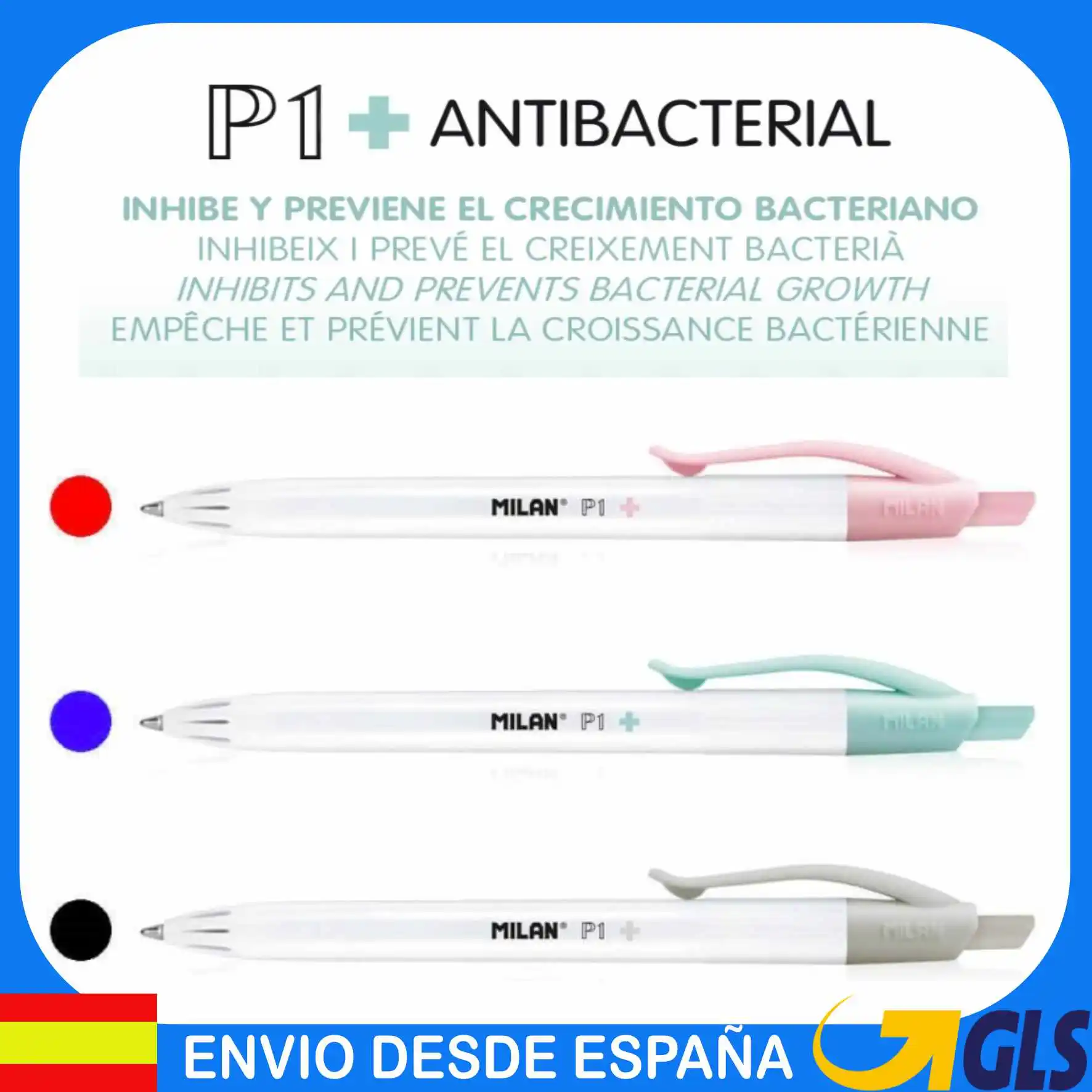 Milan P1 Antibacterial Edition BLISTER pen 3 PCs 1 mm ball tip with a ...