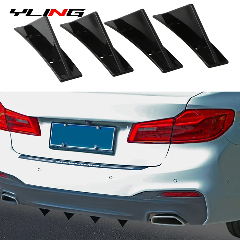 4pcs Car Shark Fin Universal Triangular Rear Bumper Diffuser Spoiler ...